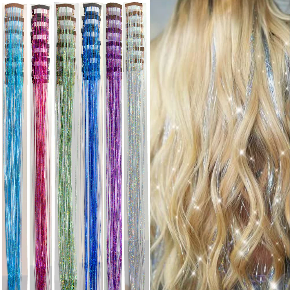 Hair-Tinsel-Pack-Of-6Pcs-Clip-In-Hair-Tinsel-20Inch-Colorful-Glitter-Tinsel-Hair-Extensions ...