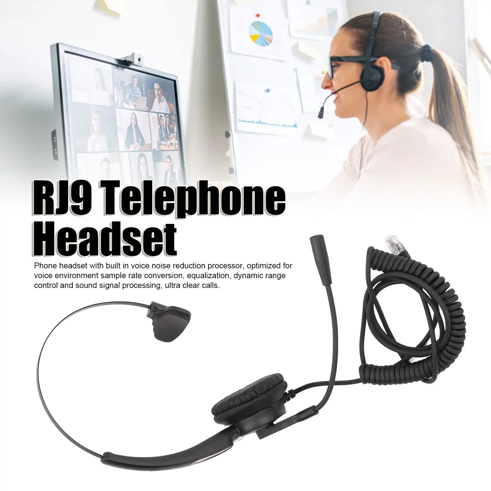 RJ9 Telephone Headset Noise Canceling Single Sided Spring Wire ...