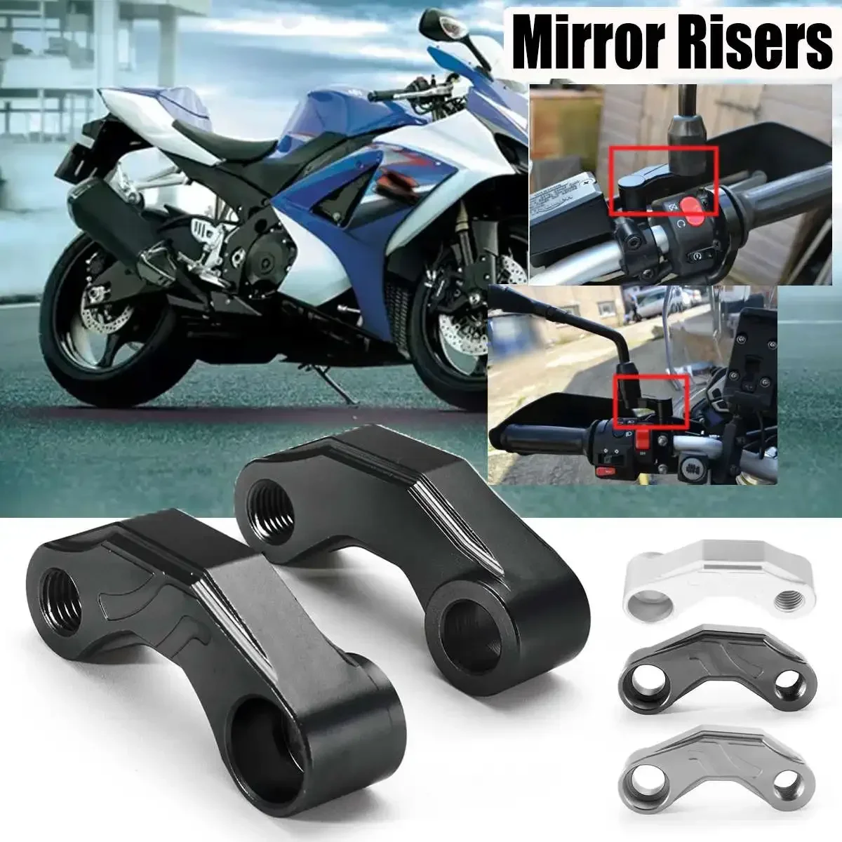 8MM-10MM-Universal-Pair-Motorcycle-Rearview-Mirror-Extender-Risers ...