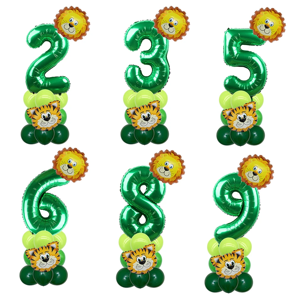 Green Jungle Animals balloon Set Safari Party Animal Number balloon ...