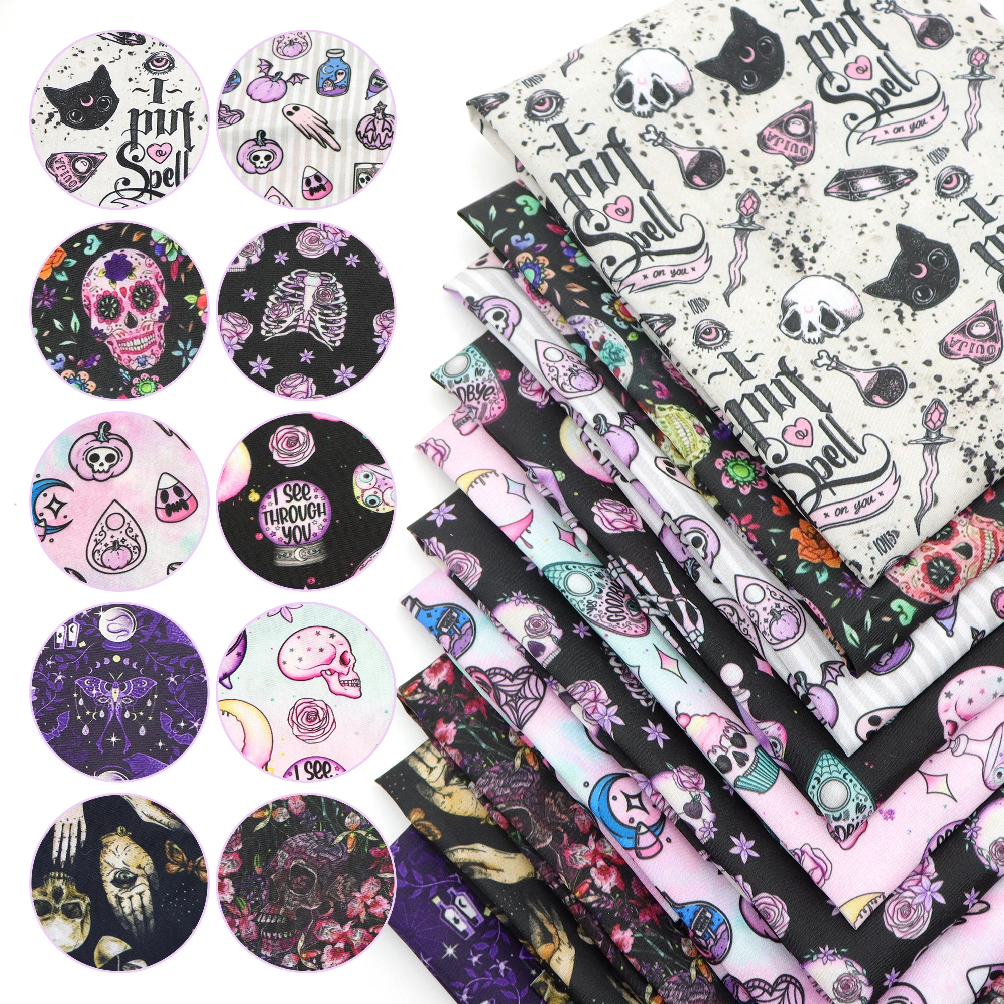 50*145cm Halloween Skeleton Patchwork Printed Polyester Cotton Fabric ...