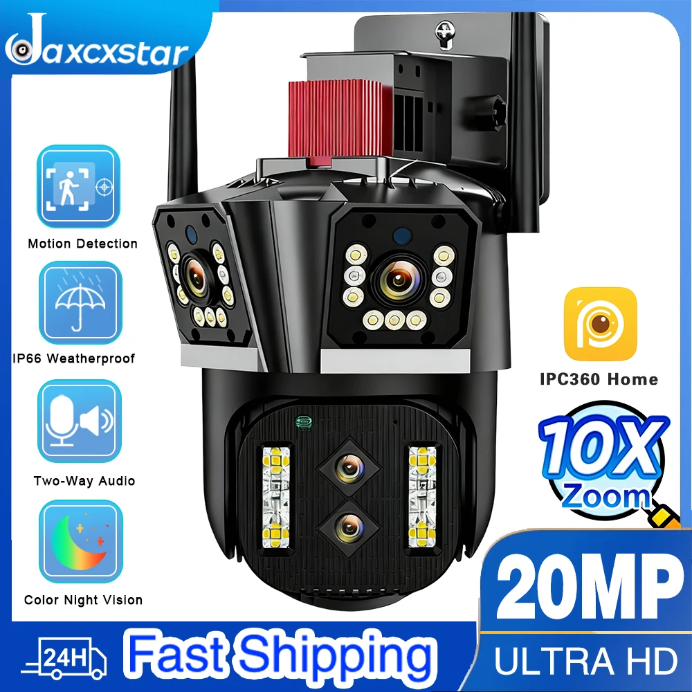 20MP 4 Lens 3 Screens 10X Zoom Wifi PTZ Camera Color Night Vision ...