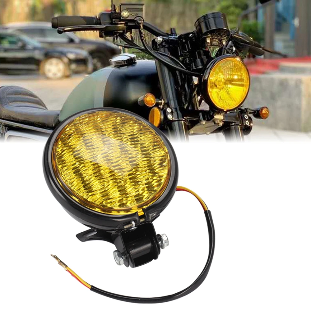 Retro-5-Motorcycle-Headlight-Amber-Front-Lamp-Phare-Moto-Rond-Noir-For ...