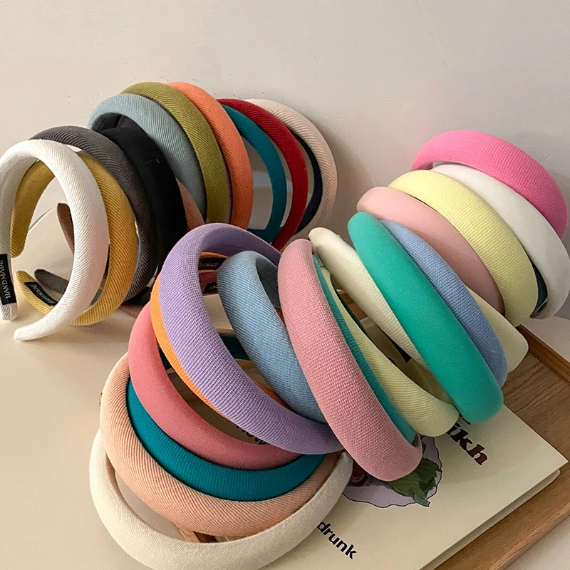 New Fashion Solid Color Wide Hairbands for Women Girls Vintage Simple ...