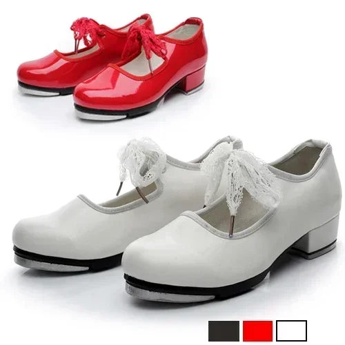 Black-White-Red-Teenagers-Kids-Tap-Dance-Shoe-Patent-Leather-Stepdames ...