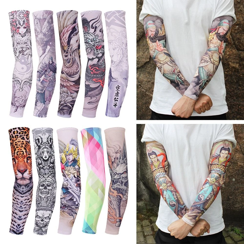 1pair New Flower Arm Tattoo Sleeves Seamless Outdoor Riding Sunscreen ...