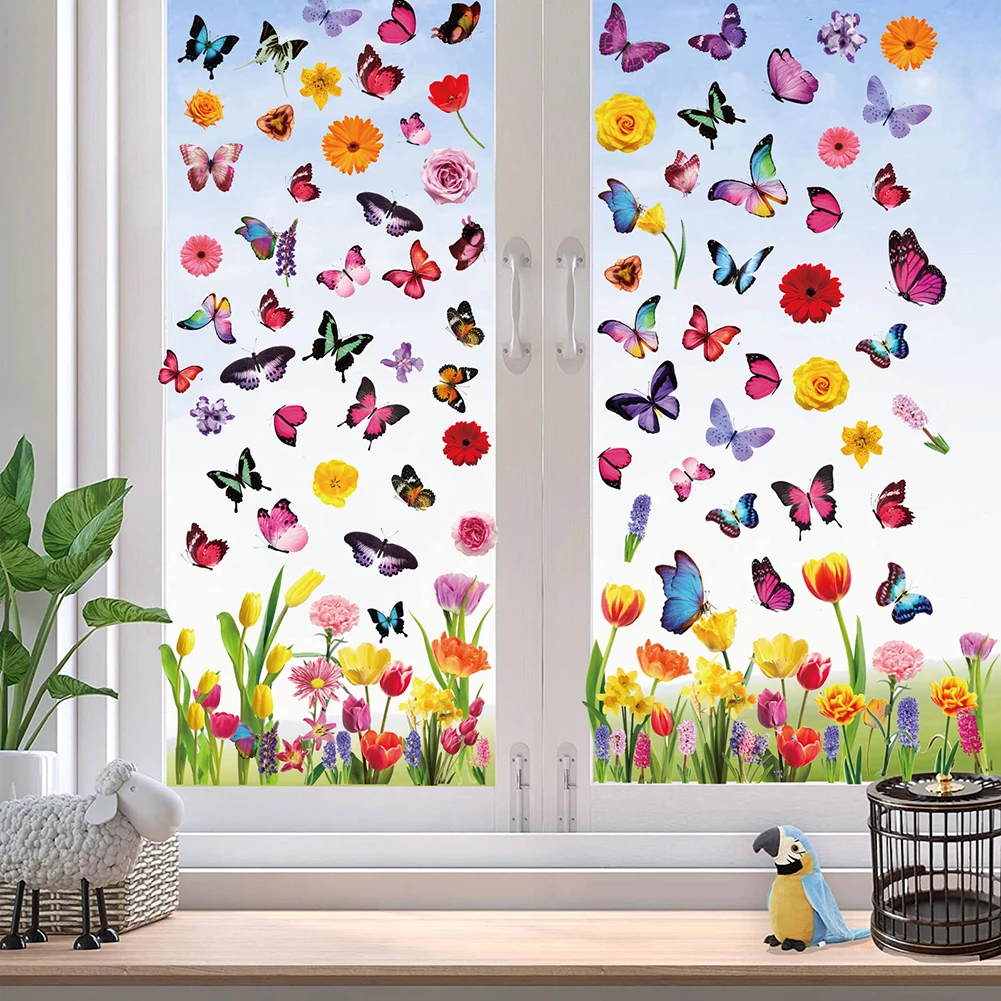 Window-Clings-Double-Sided-Tulip-Butterfly-Flower-Window-Decal-PVC ...
