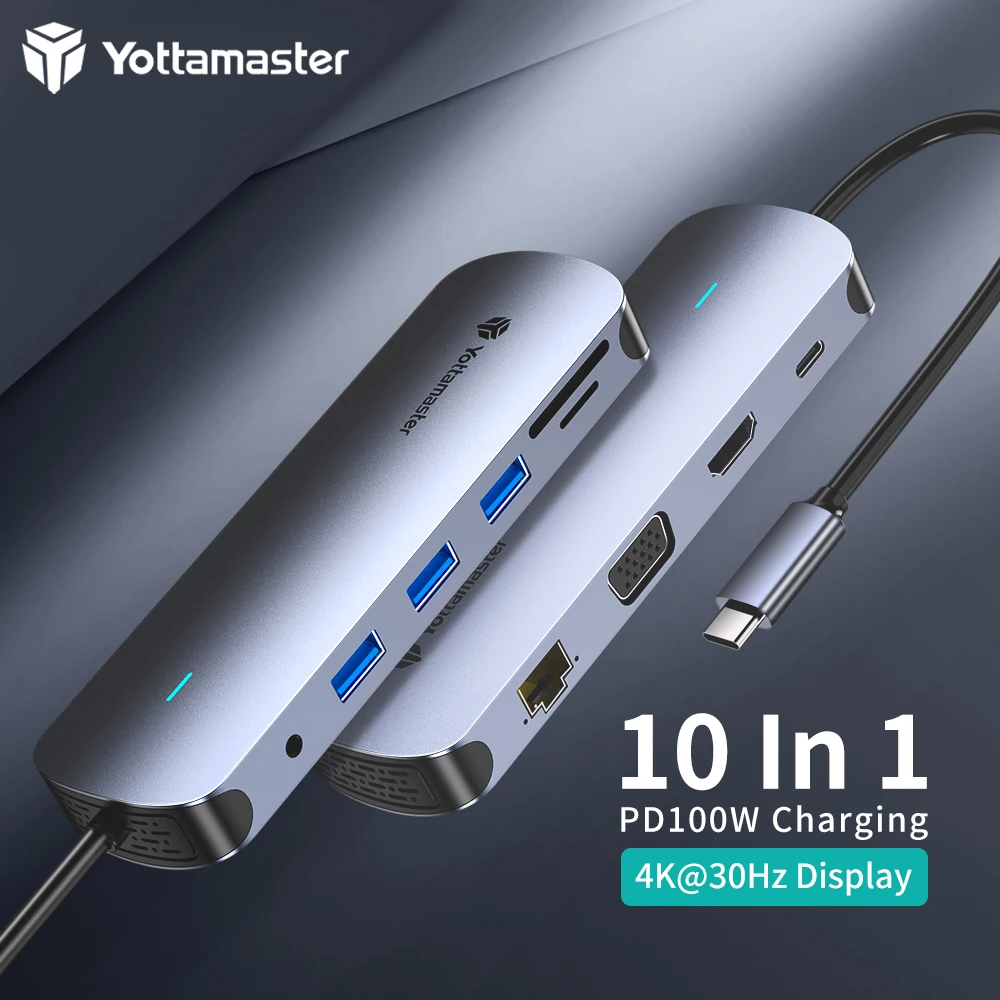 Yottamaster-5Gbps-RJ45-USB3-1-PD100W-Tipo-C-HDMI-VGA-SD-TF-Caso-Multi ...