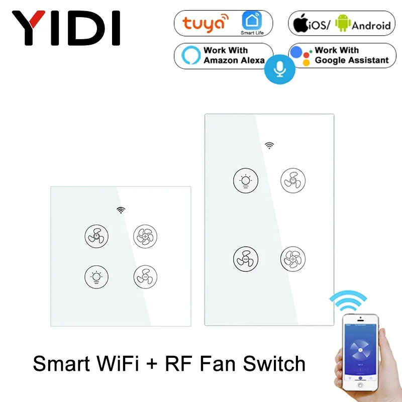 Tuya WiFi RF Smart Ceiling Fan Light Lamp Wall Switch Smart Life Remote ...