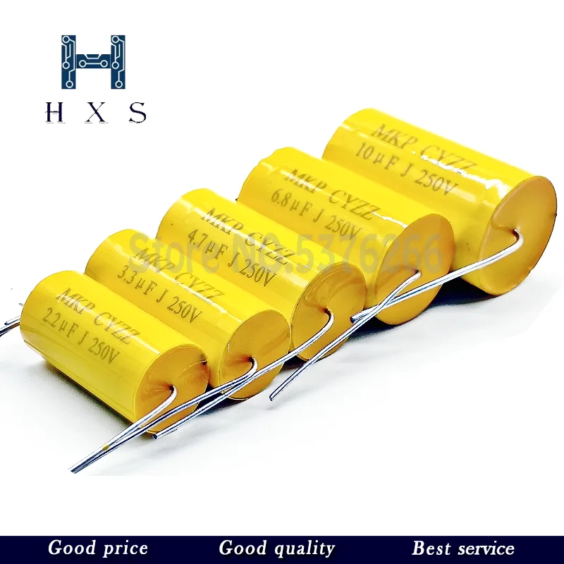 2pcs MKP yellow round axial 250v1/2.2/3.3/4.7/6.8/10uf electrodeless ...
