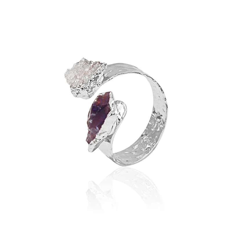 Irregular-Raw-Quartz-Stone-Open-Ring-for-Women-Girls-Silver-color-Boho ...