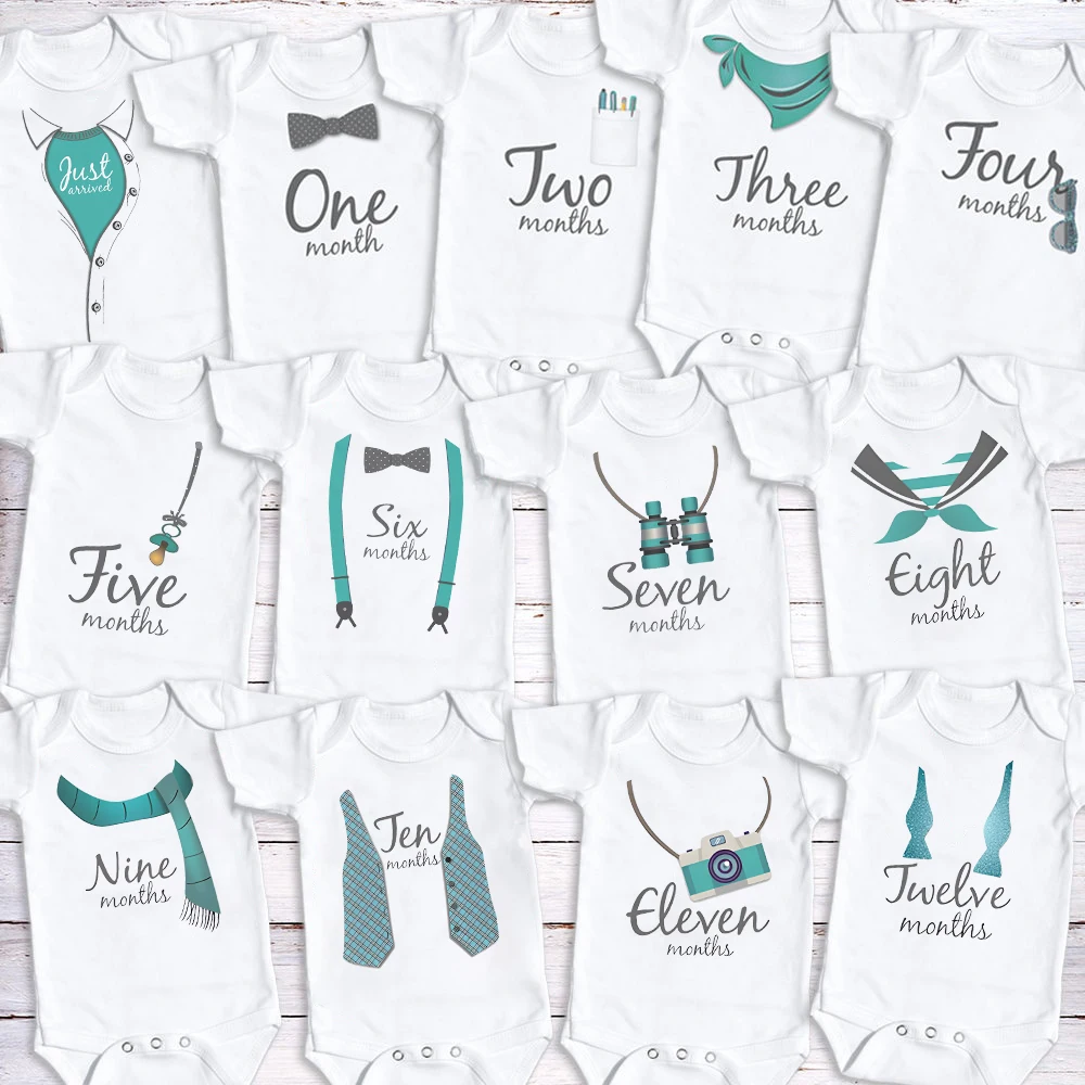 Watch Me Grow Monthly Milestone Baby Bodysuit 1-12 Month Newborn Romper ...