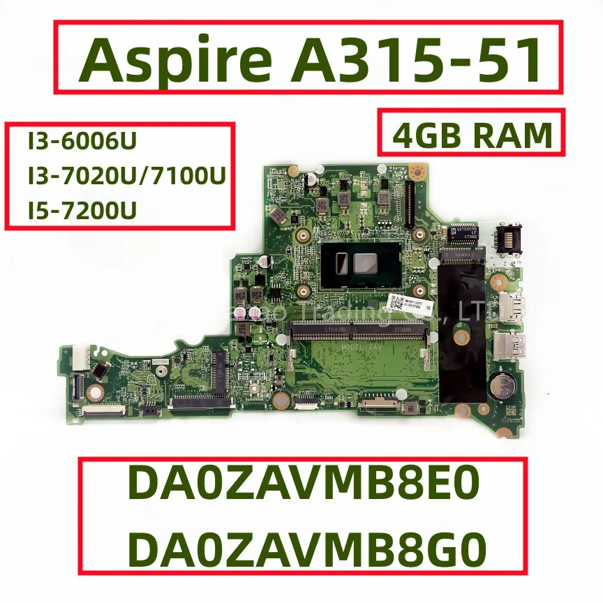 DA0ZAVMB8E0 DA0ZAVMB8G0 For Acer Aspire A315 A315-51 Laptop Motherboard With I3-6006U I5-7200U ...