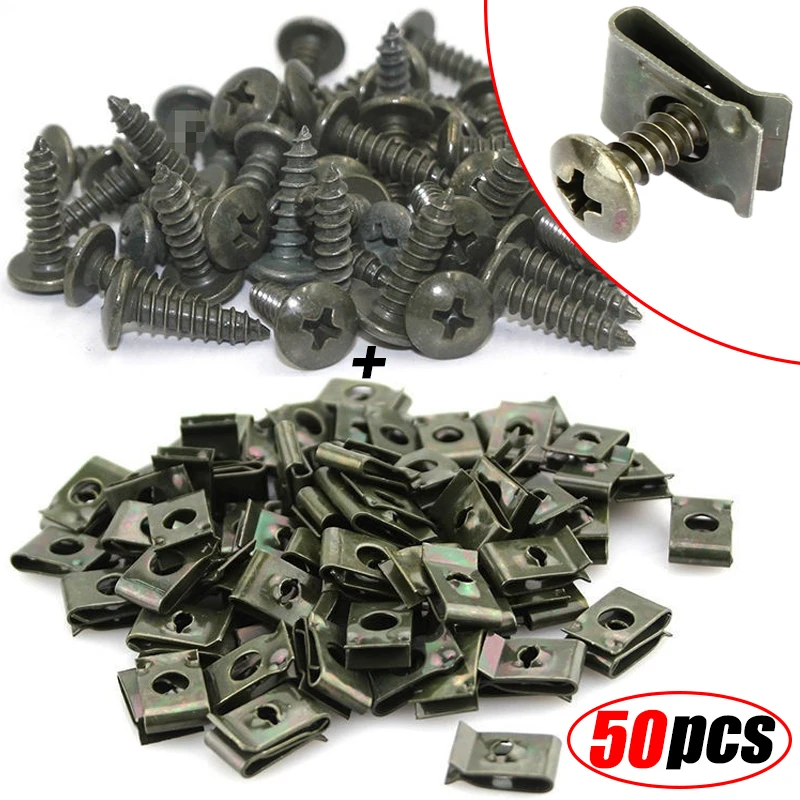 10/50Pcs Mixed Car Motorcycles Metal Screw Tapping Fastener Clips with ...