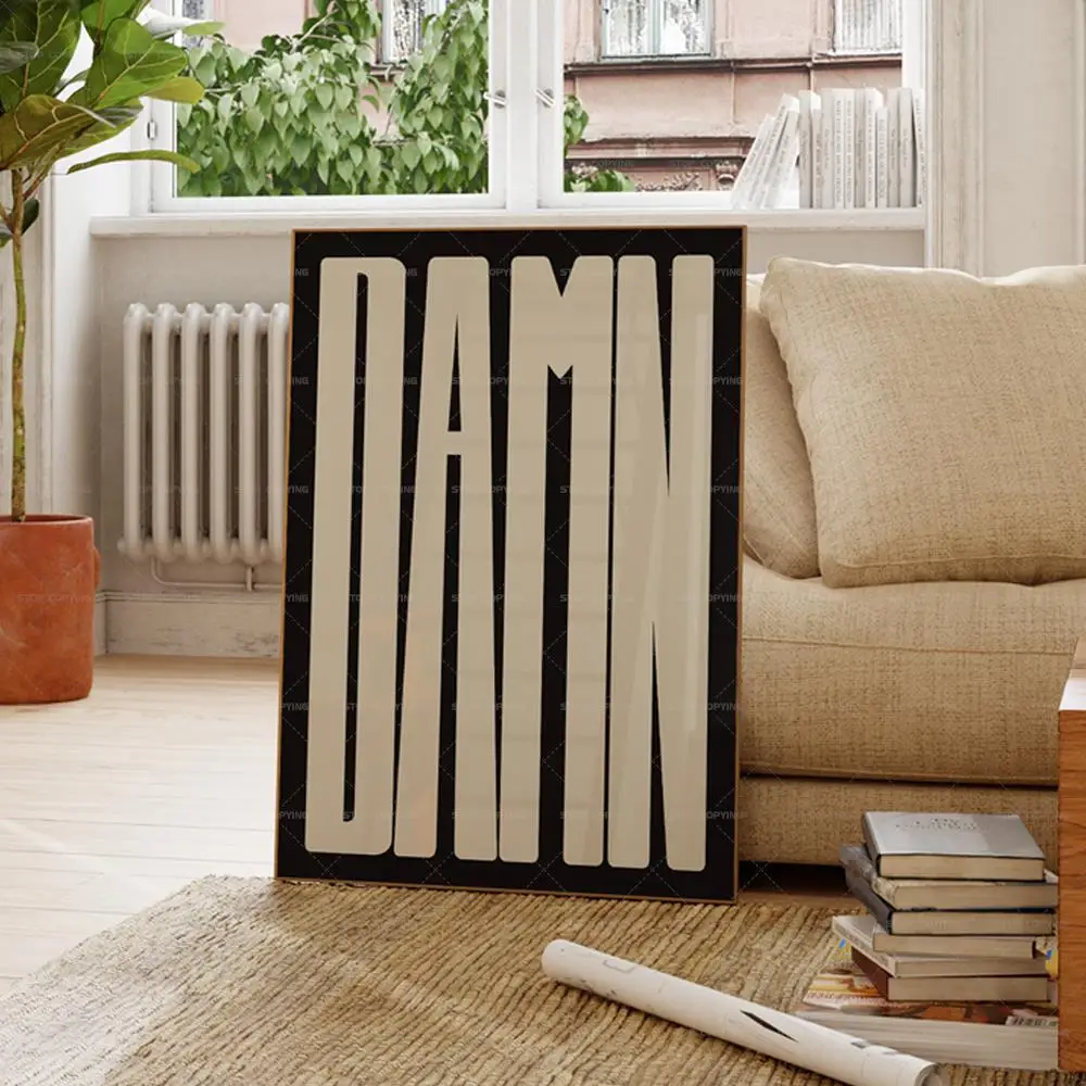 Modern Nordic Minimalist DAMN Quotes Black Red Wall Art Canvas Painting ...