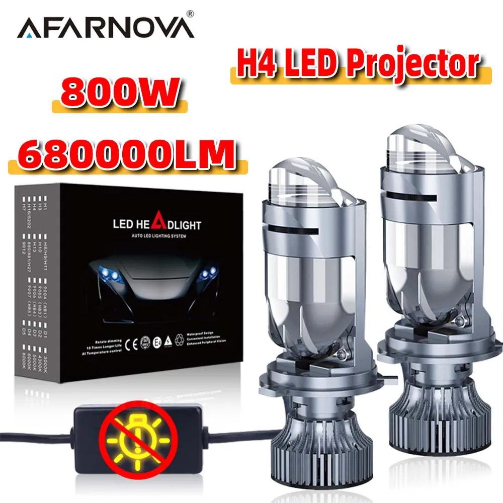 Afarnova-800W-Bi-LED-H4-Projector-Lens-680000LM-Auto-H4-Mini-Projector ...