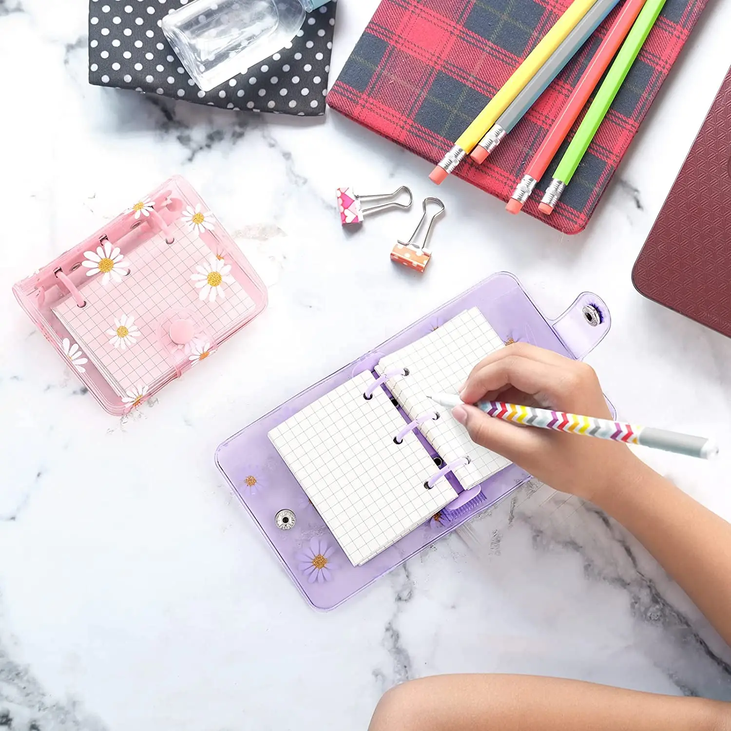 Noir - Mini Classeur Transparent en PVC à 3 Anneaux avec 80 Pochettes ...