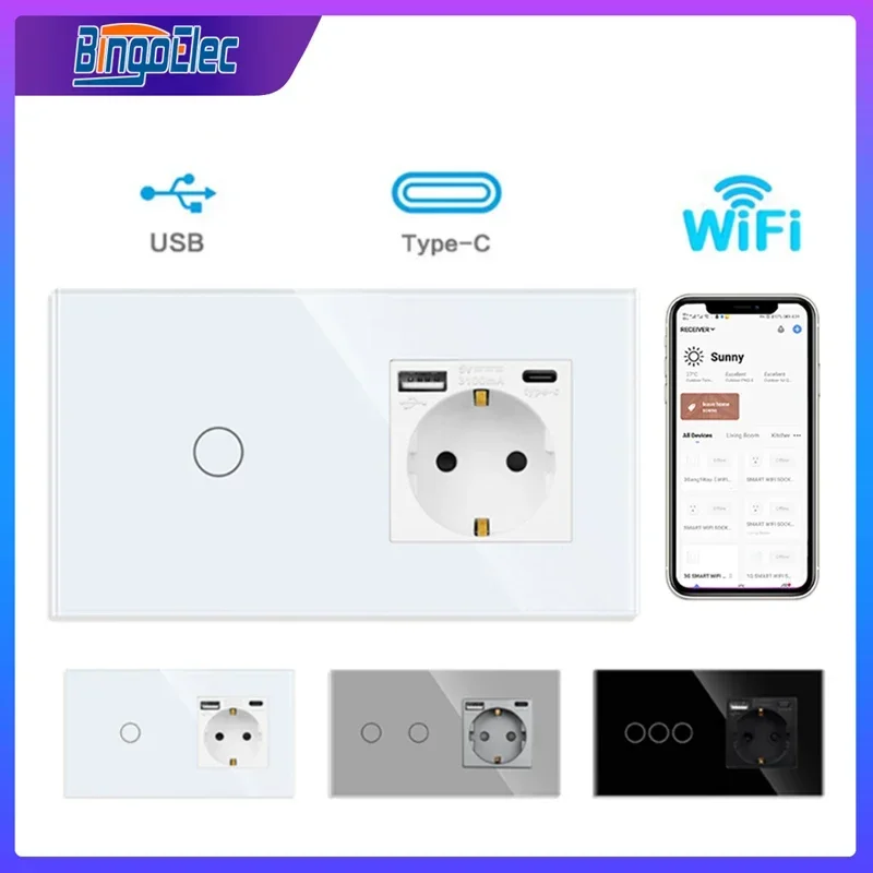 WiFi-Smart-Switches-and-Wall-Socket-Glass-Interruptor-Light-Switch-with ...