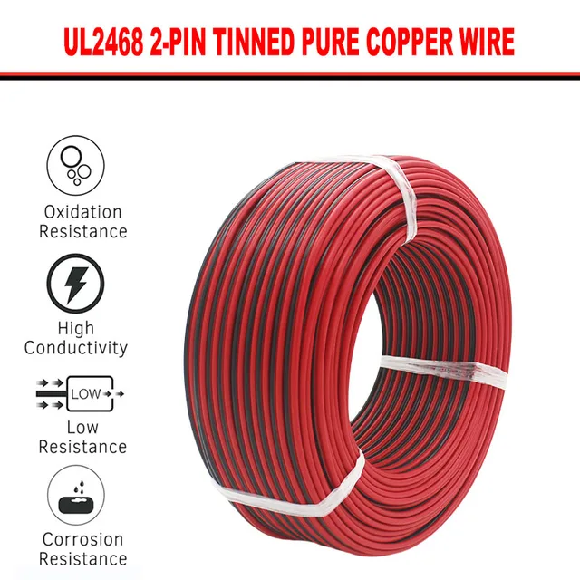 Low Voltage LED Cable 65.6ft 18 Gauge 2-Conductor Wire - Red/Black ...