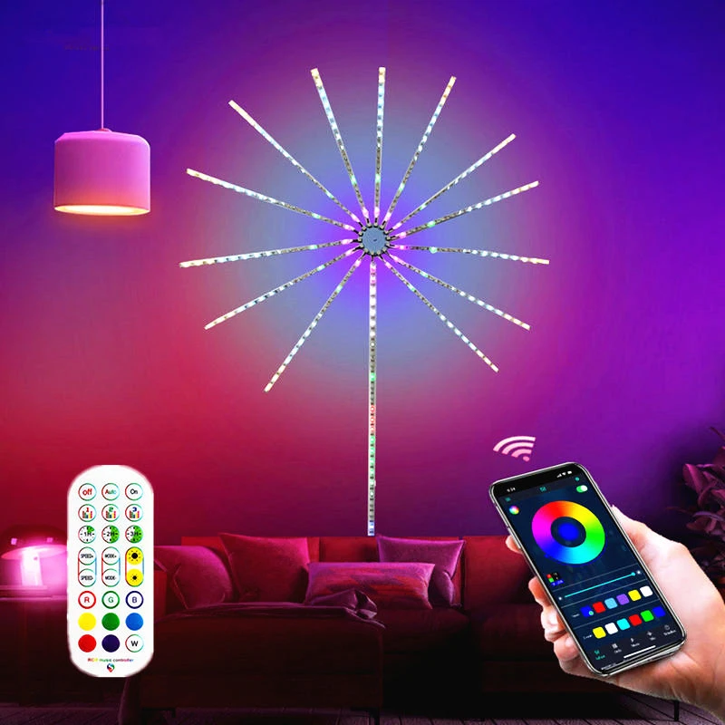 94/156 Heads Smart Firework LED Strip Light Kit with Music Sound Remote ...