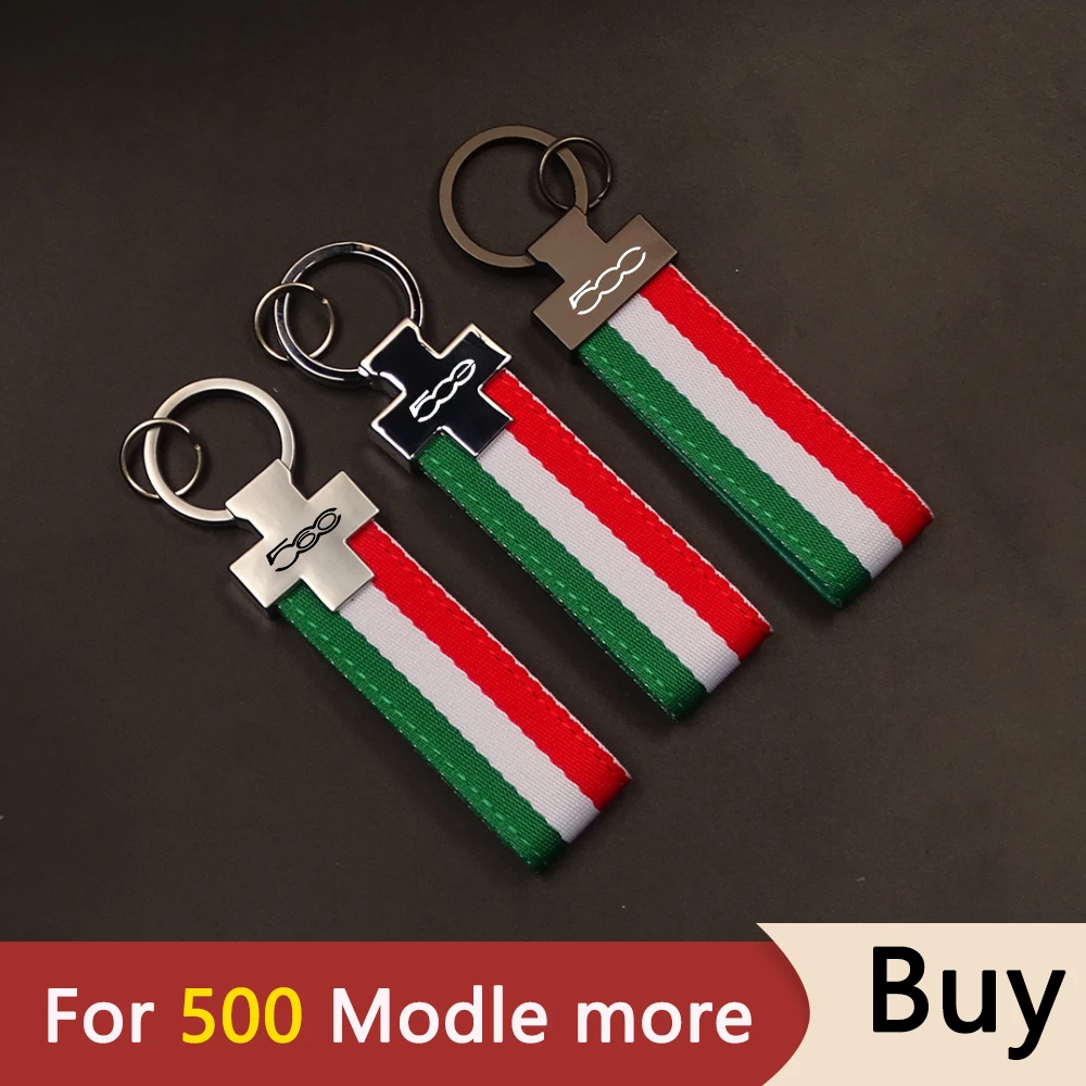Italy Flag Metal leather webbing cross Car keychain keyring For Fiat ...