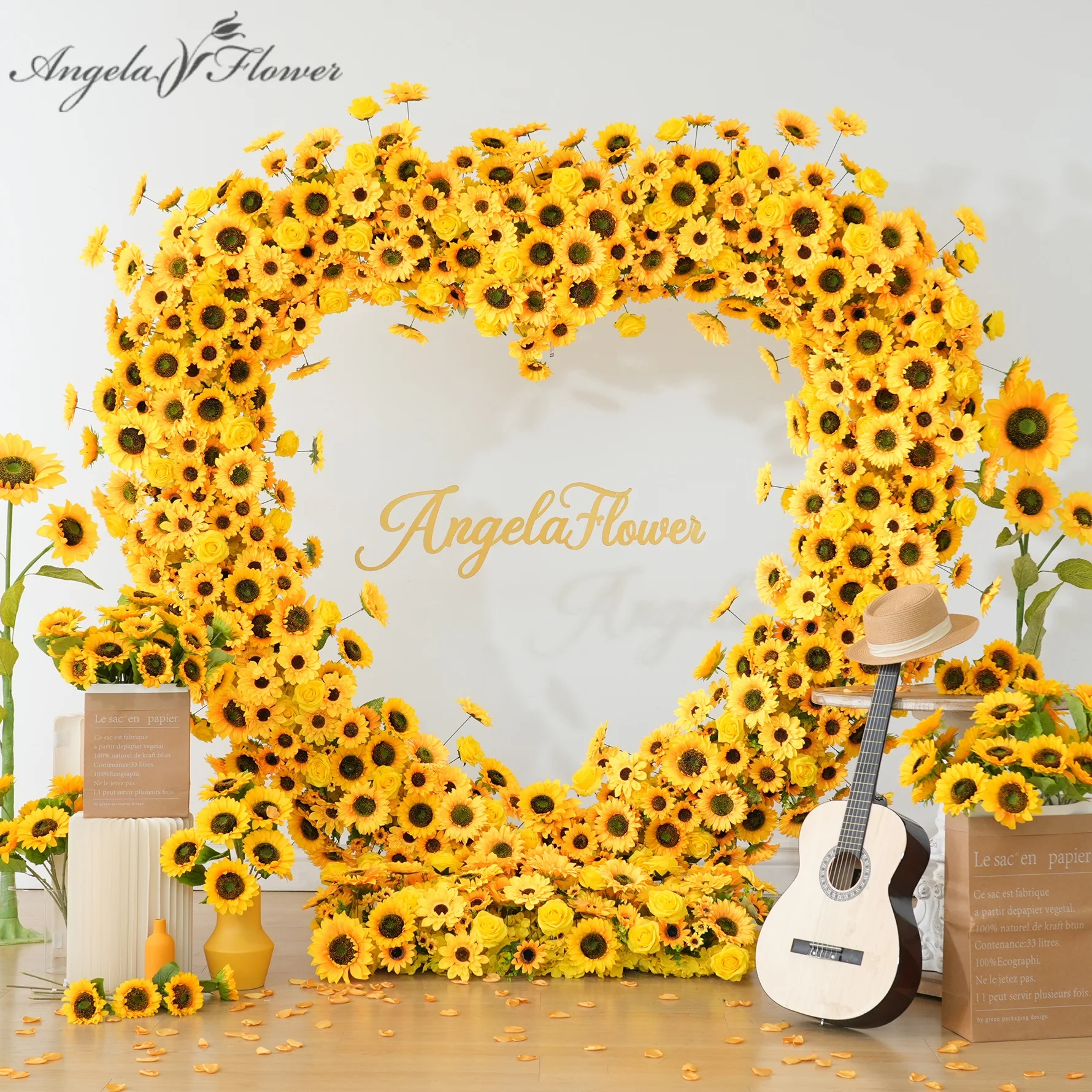 Angela Flower A9042 Yellow Sunflower Heart-Shaped Floral Arrangement ...