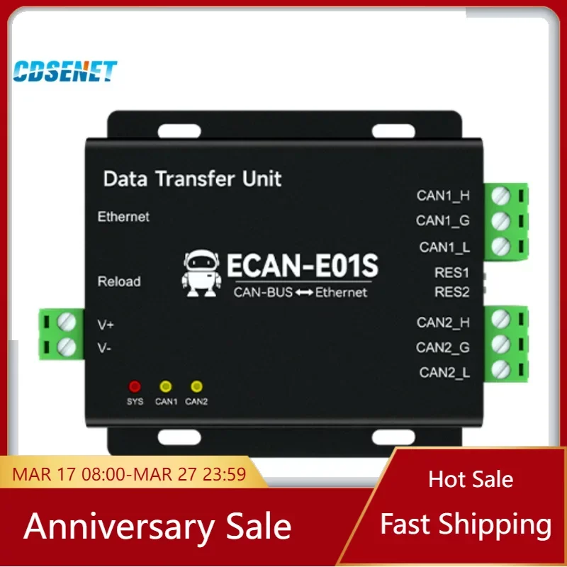 CAN To Ethernet Protocol Converter CDSENET ECAN-E01S CAN 2.0 Relay 2 Way CAN BUS TCP UDP 8-28V ...