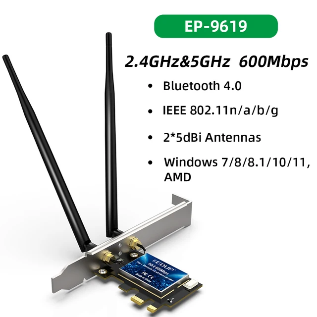 EDUP 600Mbps WIFI PCI Express Network Card 2.4G/5GHz Wireless Blue ...