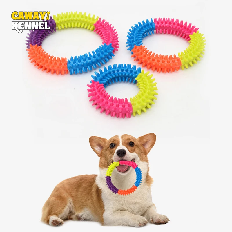 CAWAYI KENNEL TPR Rubber Thorn Ring Toy Rainbow Color Chew Toys for ...