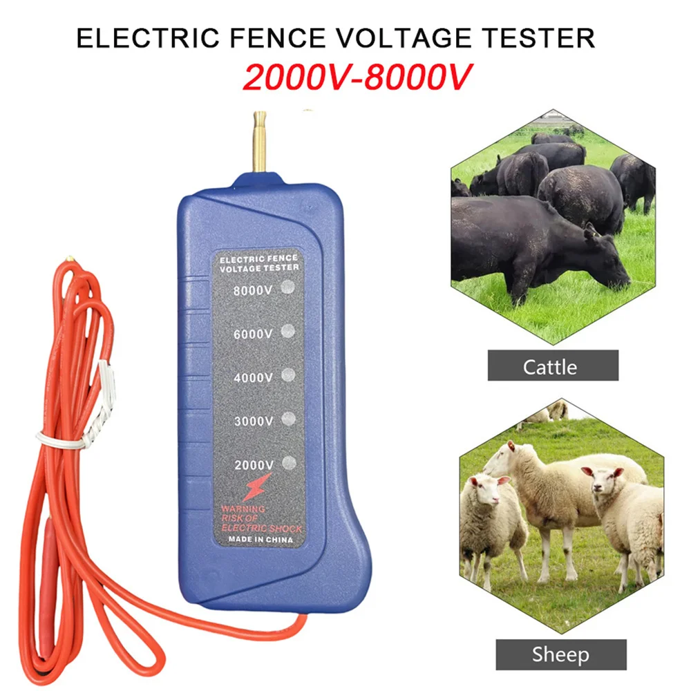 2000V-8000V Electric Fence Tester Home Garden Horse Livestock Electric ...