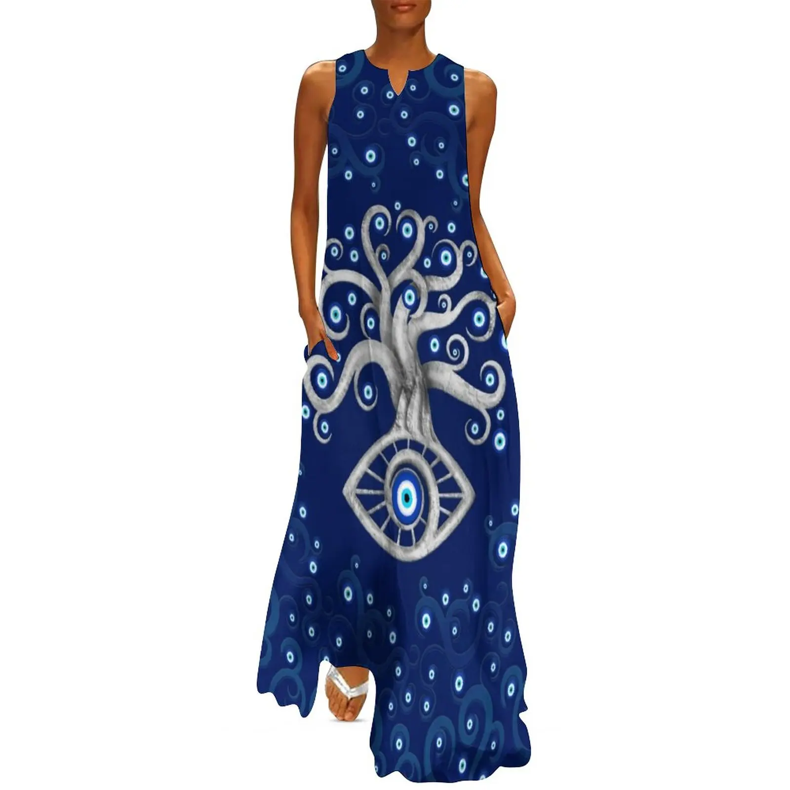 Greek Evil Eye Art Dress Summer Amulet Tree Print Street Wear Bohemia ...