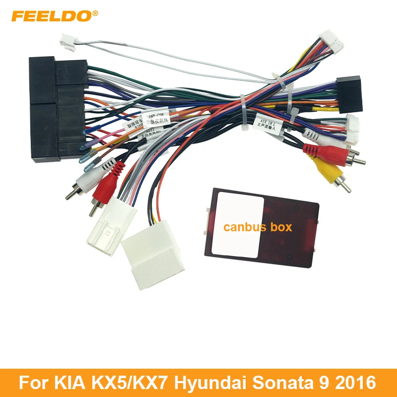 FEELDO KIA KX5/KX7 용 Canbus 박스 및 앰프가있는 자동차 16 핀 오디오 배선 하네스 Hyundai Sonata 9 스테레오 설치 와이어 Adap|케이블 ...