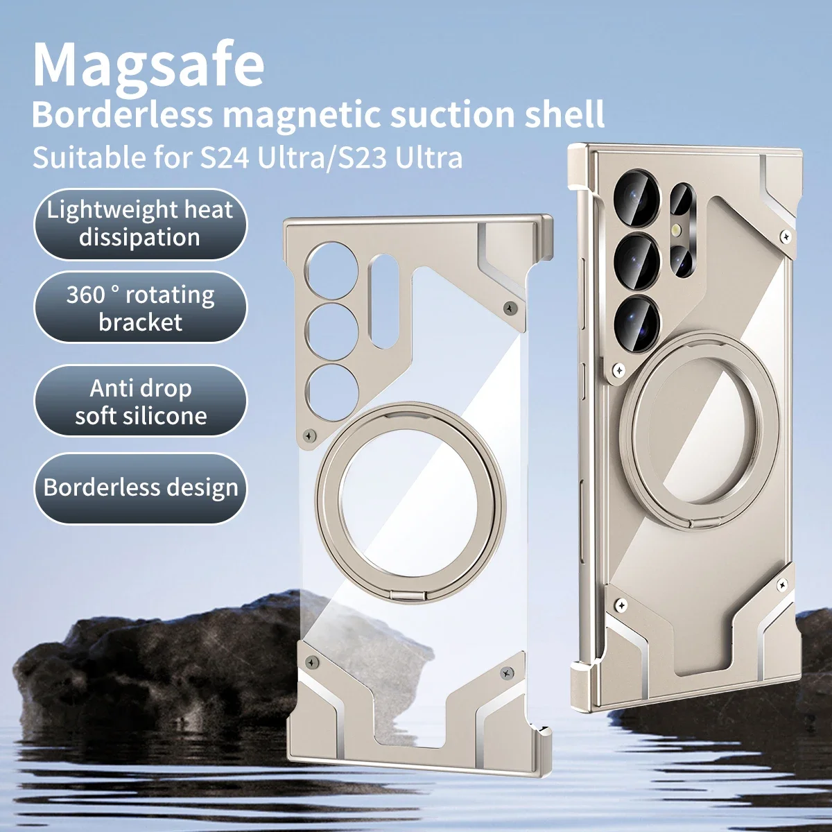 For-Samsung-Galaxy-S23-Ultra-Case-Aluminum-Alloy-Armor-Borderless-Cover ...