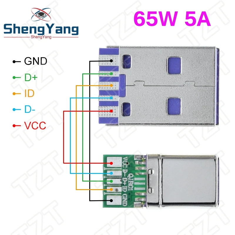 1Set Fast Charge Type C USB 65W 5A Male Connector Welding With 5Pin PCB ...