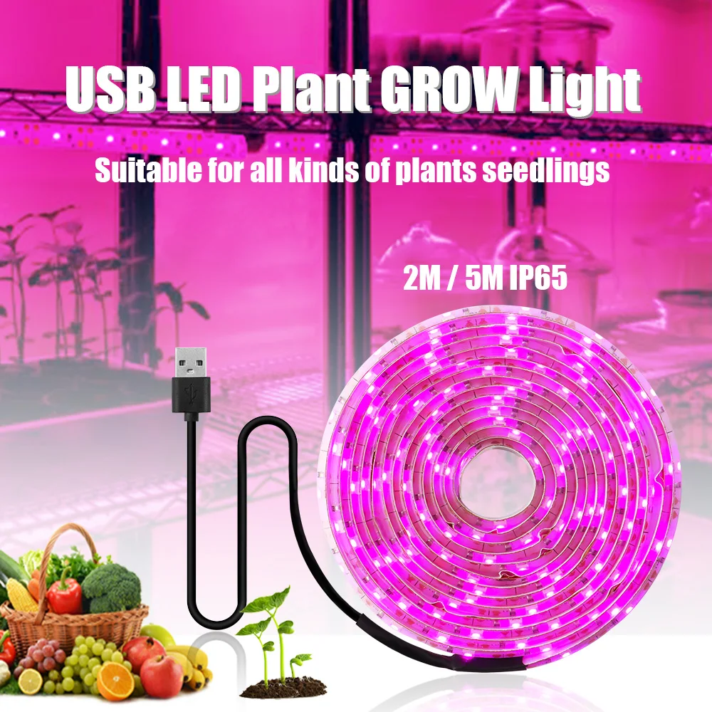 5V USB Led Plant Growing Light 2M 5M Full Spectrum Hydroponic Grow ...