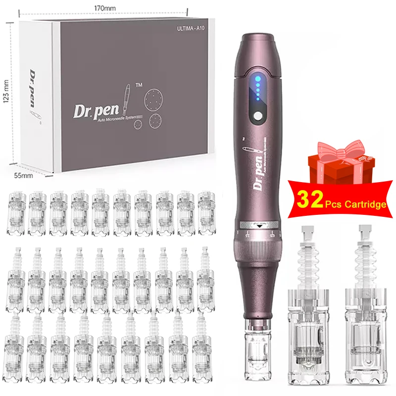 Dr. Pen A10 Derma Pen Adjustable Length Wrinkle Acne Treatment With 32 ...
