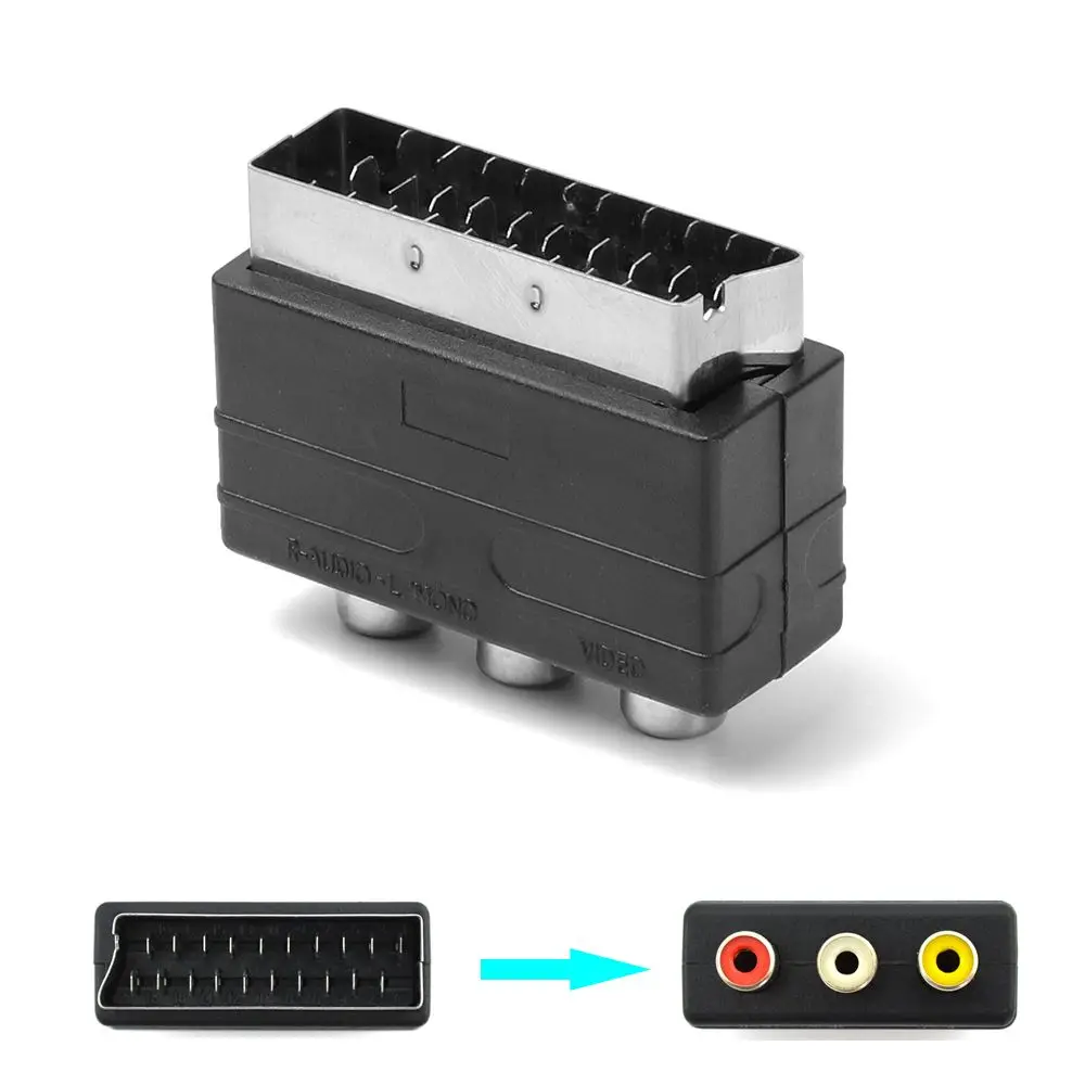 Scart-Male-Plug-to-3RCA-Phono-Female-AV-TV-Audio-Video-Adapter-Input ...