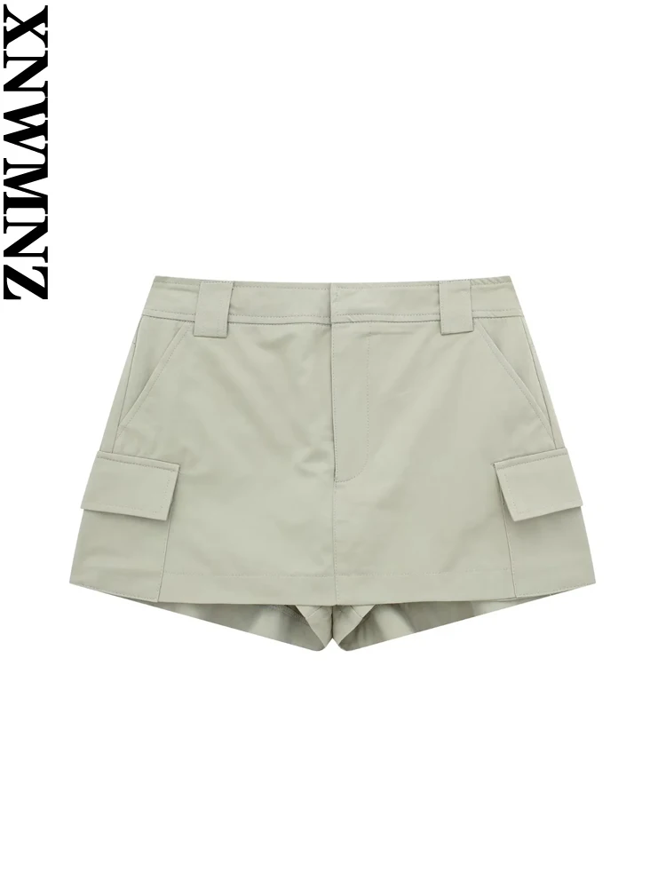 XNWMNZ women skort with pockets Feminine chic pockets mid-waist zip fly ...