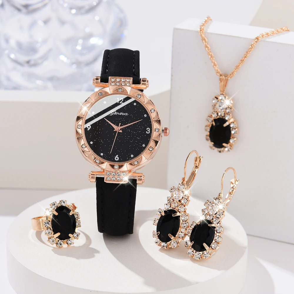 Womens Watches 5Pcs Set Luxury Rhinestone Women Fashion Elegant ...