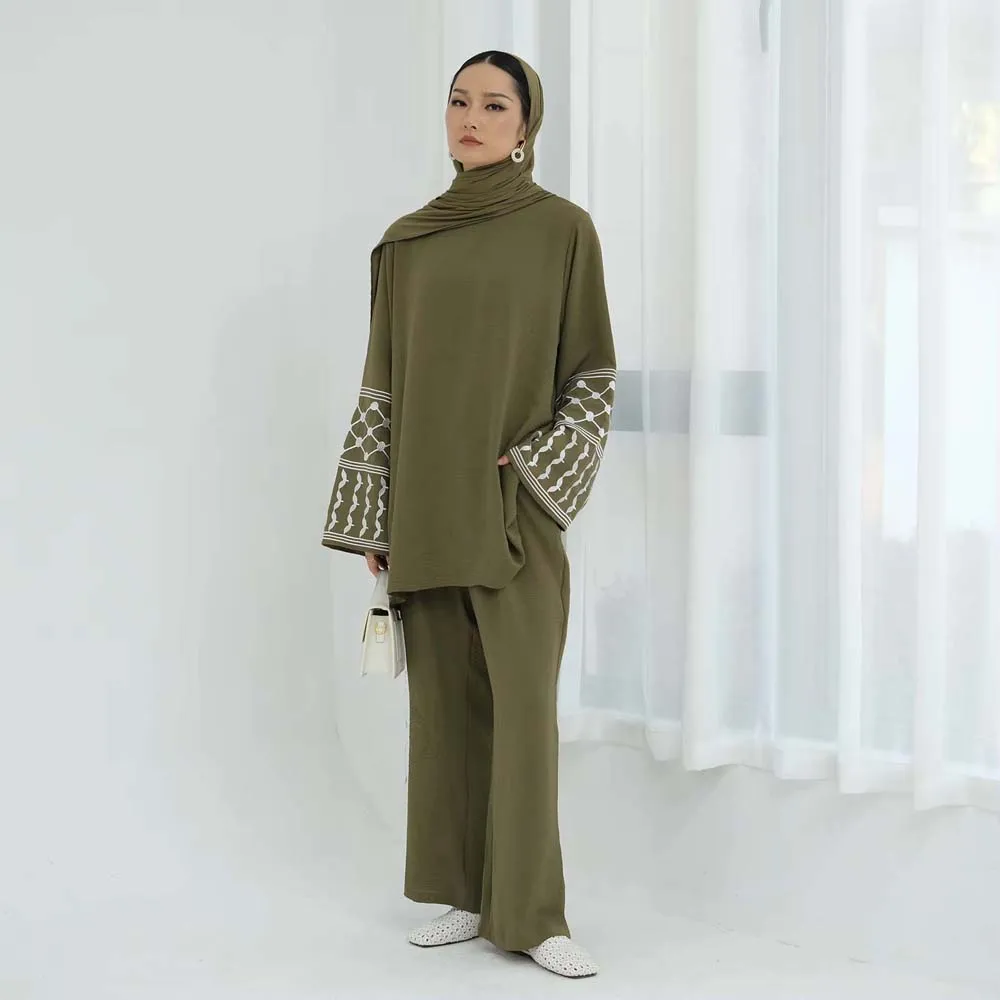 Embroidery-Co-Ord-Suit-Palestine-Abaya-with-Pant-Ramadan-Eid-Islamic ...