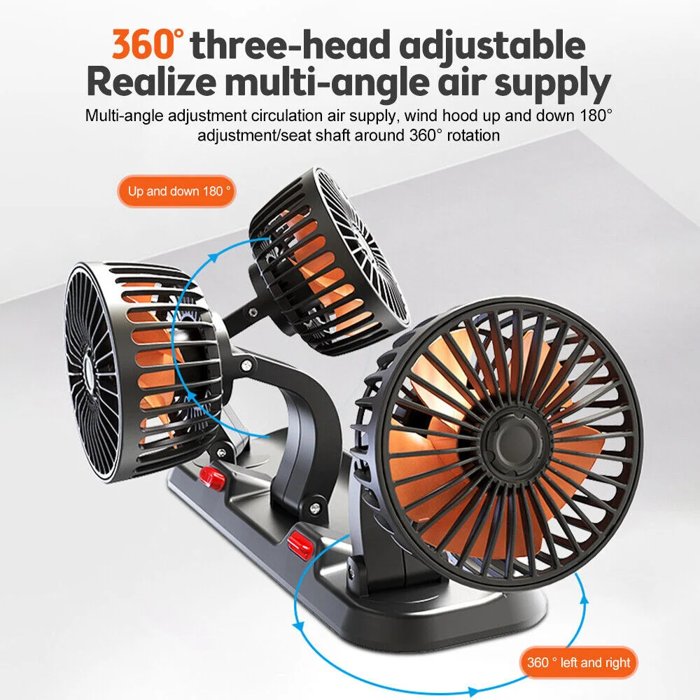 Car Fan 360° Adjustable 3 Head Air Fan Automotive Electric Fan USB/12V ...