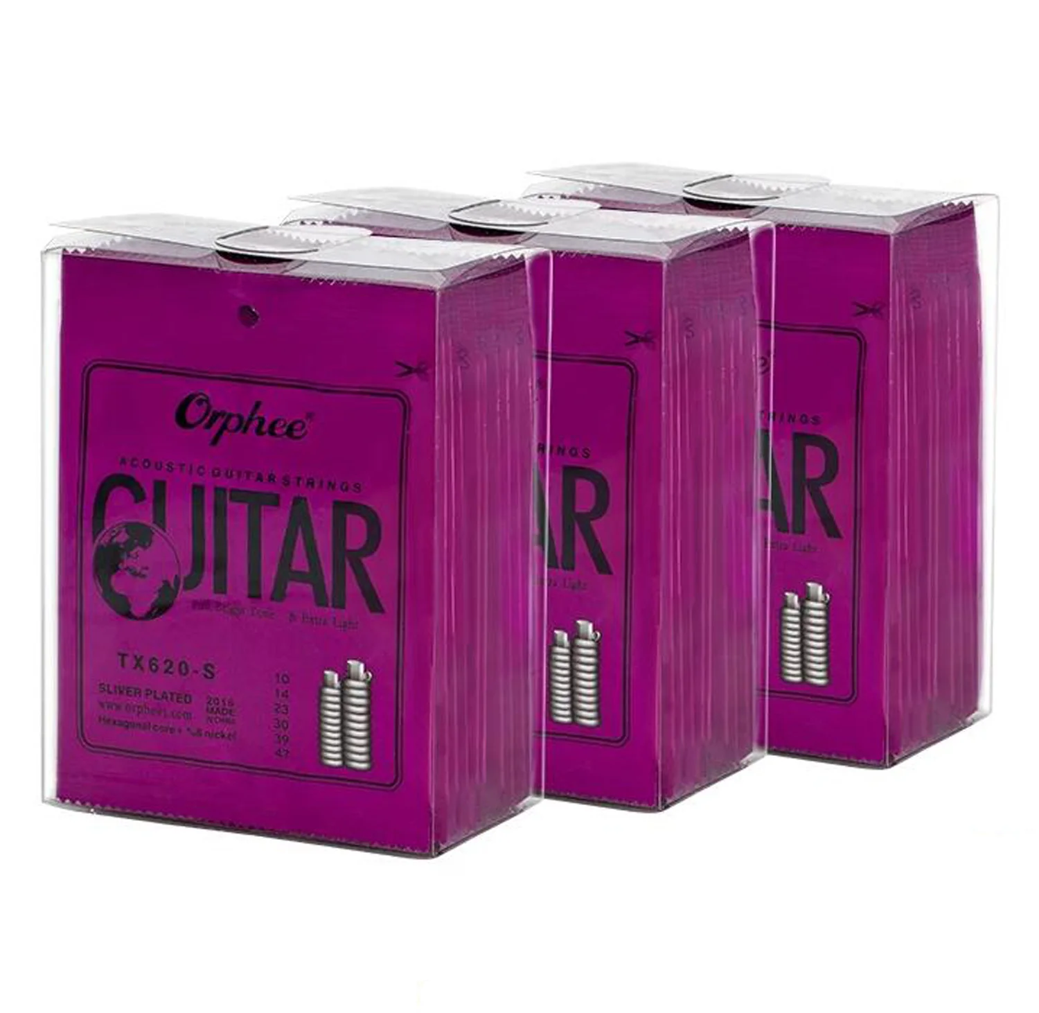 60 Sets Orphee TX620-S Silver Plate Acoustic Guitar Strings Extra Light ...