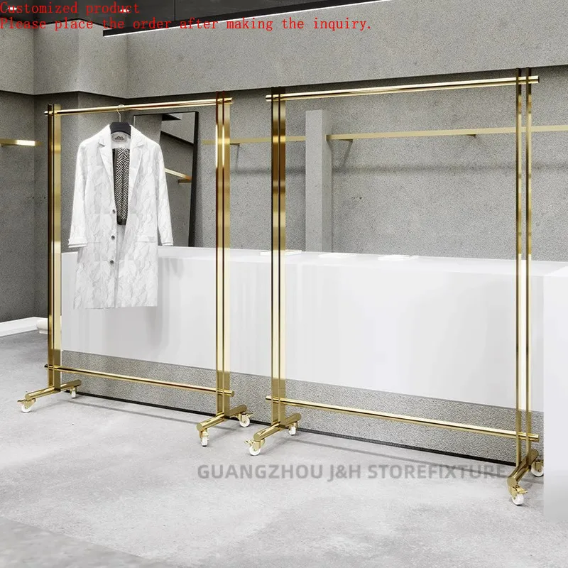 Landing Cloth Store Display Shelf Rolling Caster Single Hang Rail Rack ...