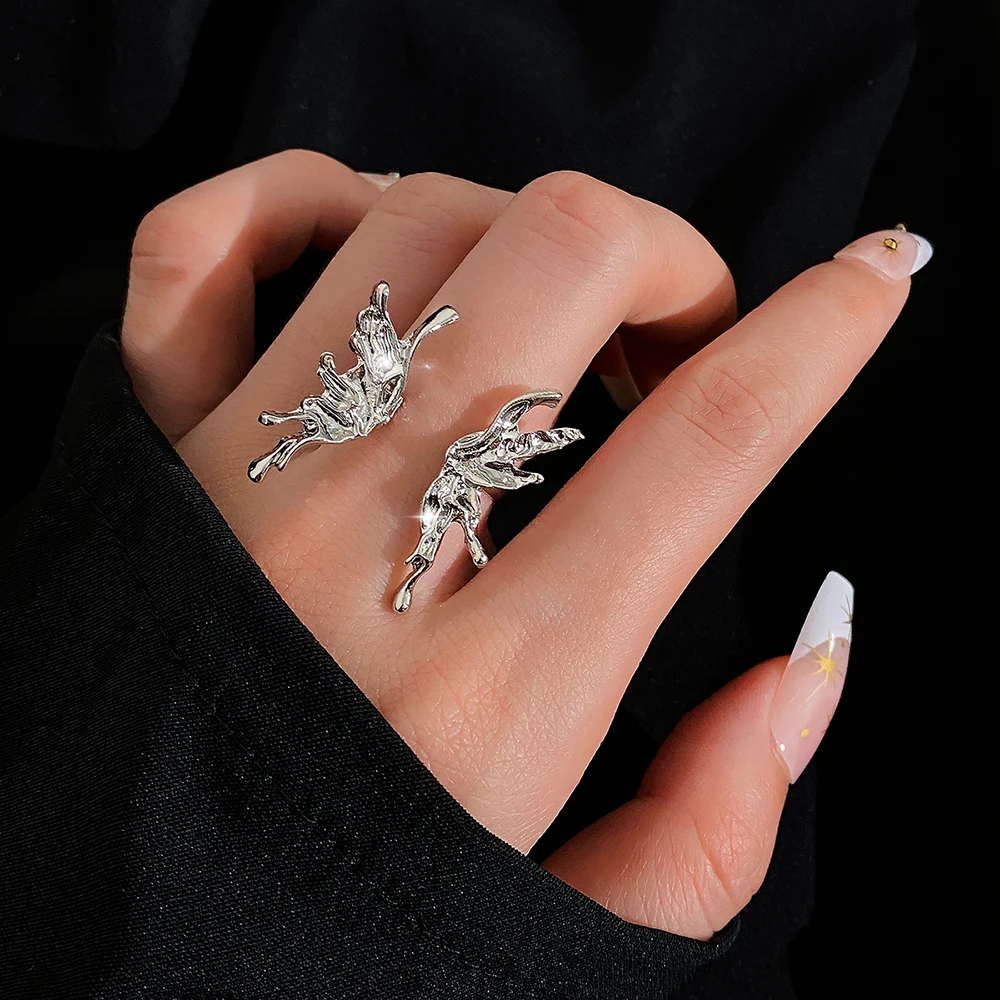 IFMIA 2023 Vintage Punk Irregular Butterfly Rings For Women Metal Butterfly Earring Gothic Open ...