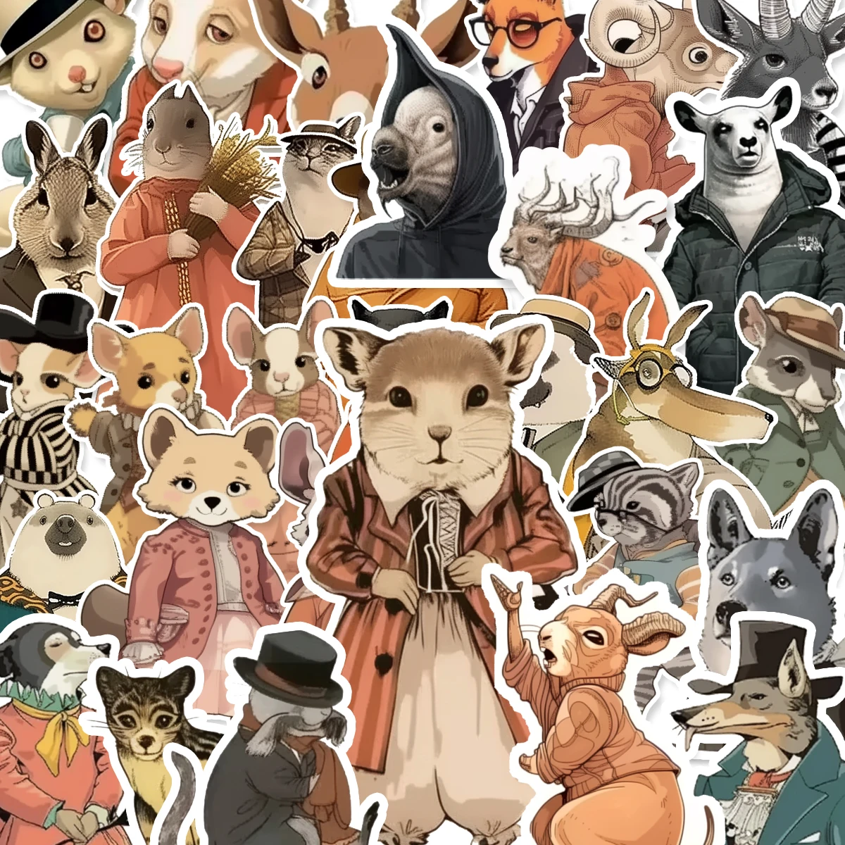 50pcs-Retro-Animal-Stickers-Abstract-Cool-Style-Ledger-Stickers ...