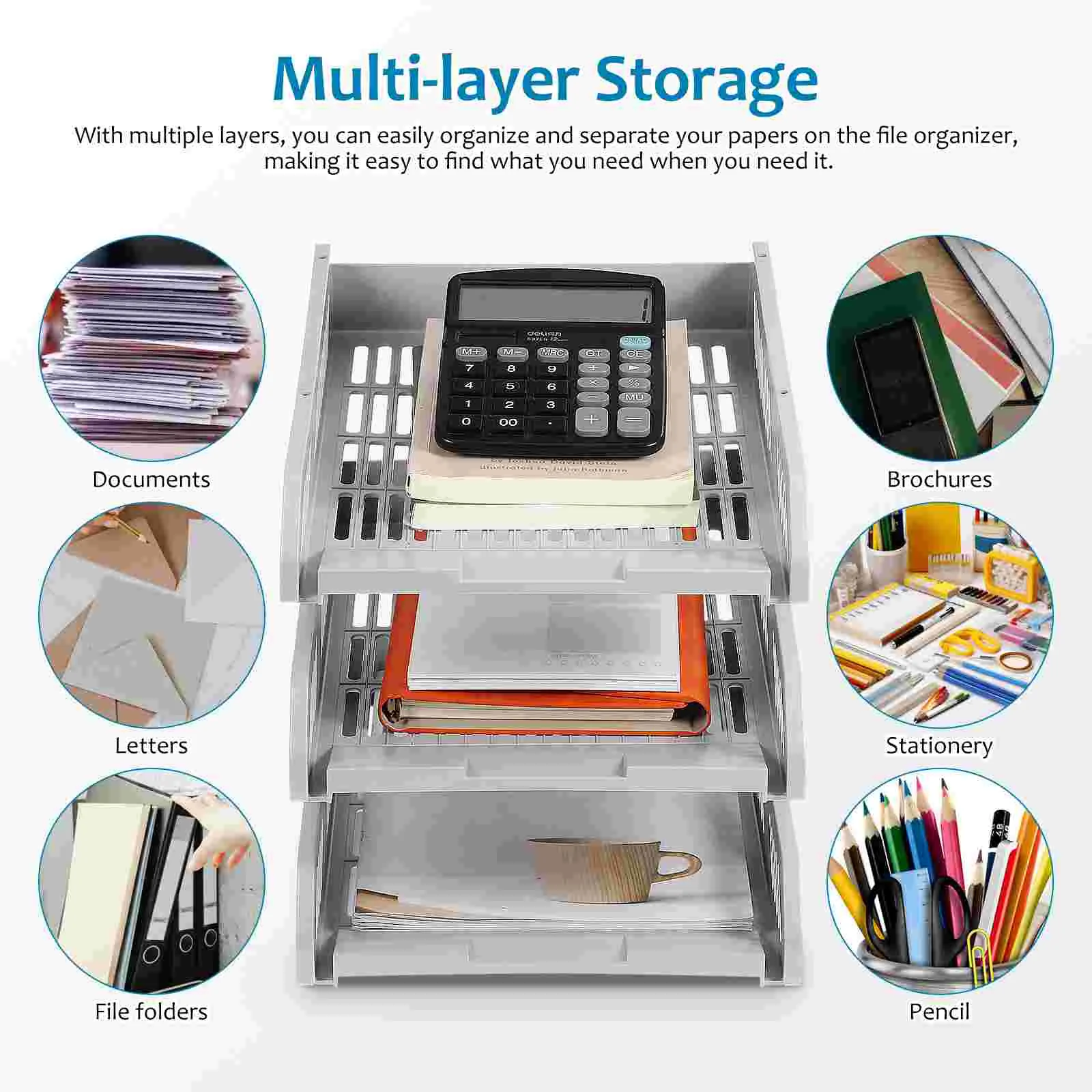 3-Tier Letter Tray Desk Organizer File Stackable Paper Tray Plastic ...