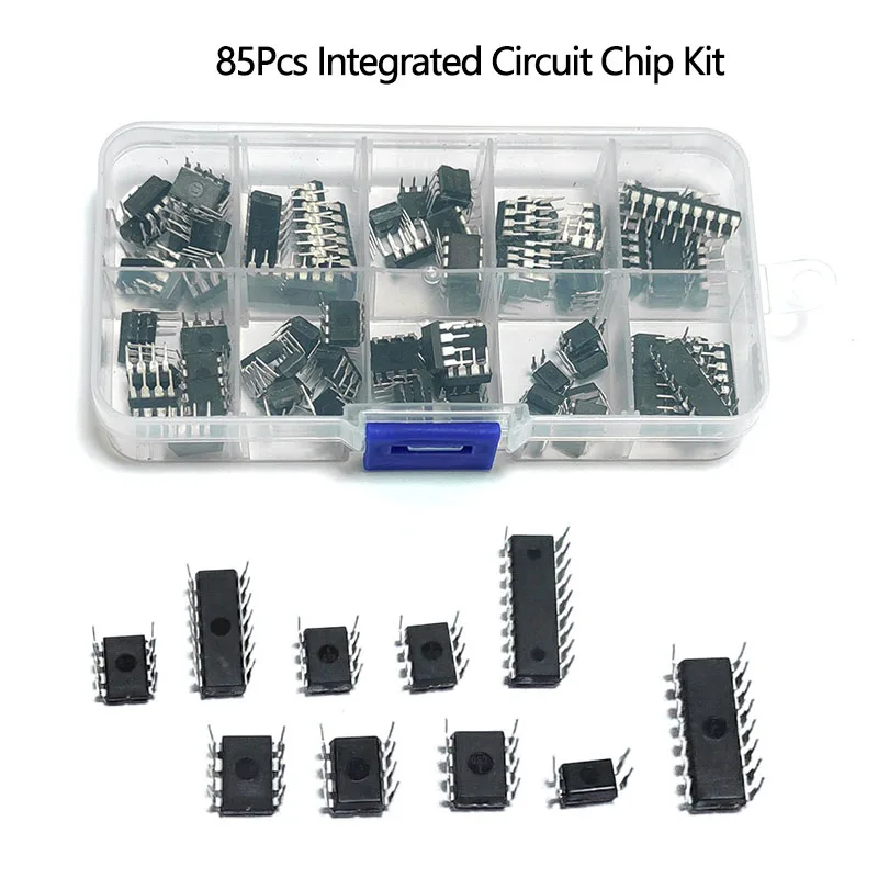 85Pcs-Integrated-Circuit-Chip-Kit-10-Value-IC-Chip-NE555-LM324-LM393 ...