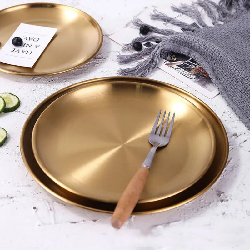 14-20-23CM-Stainless-Steel-Bone-Spitting-Dish-Gold-Silver-Shallow-Tray ...