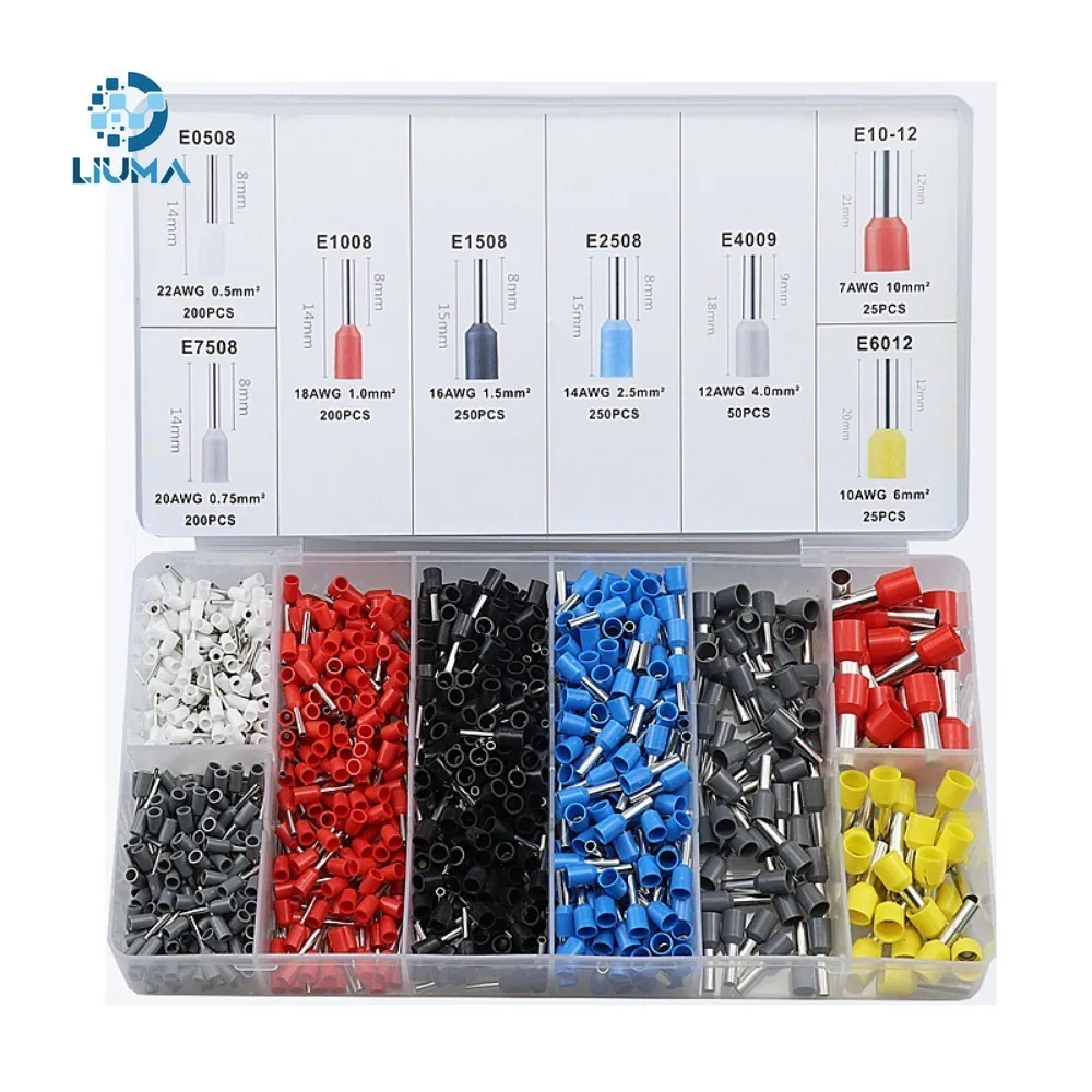 1200PCS-Box-VE-Tubular-Crimp-Terminals-Wire-Insulated-Terminator-Block ...