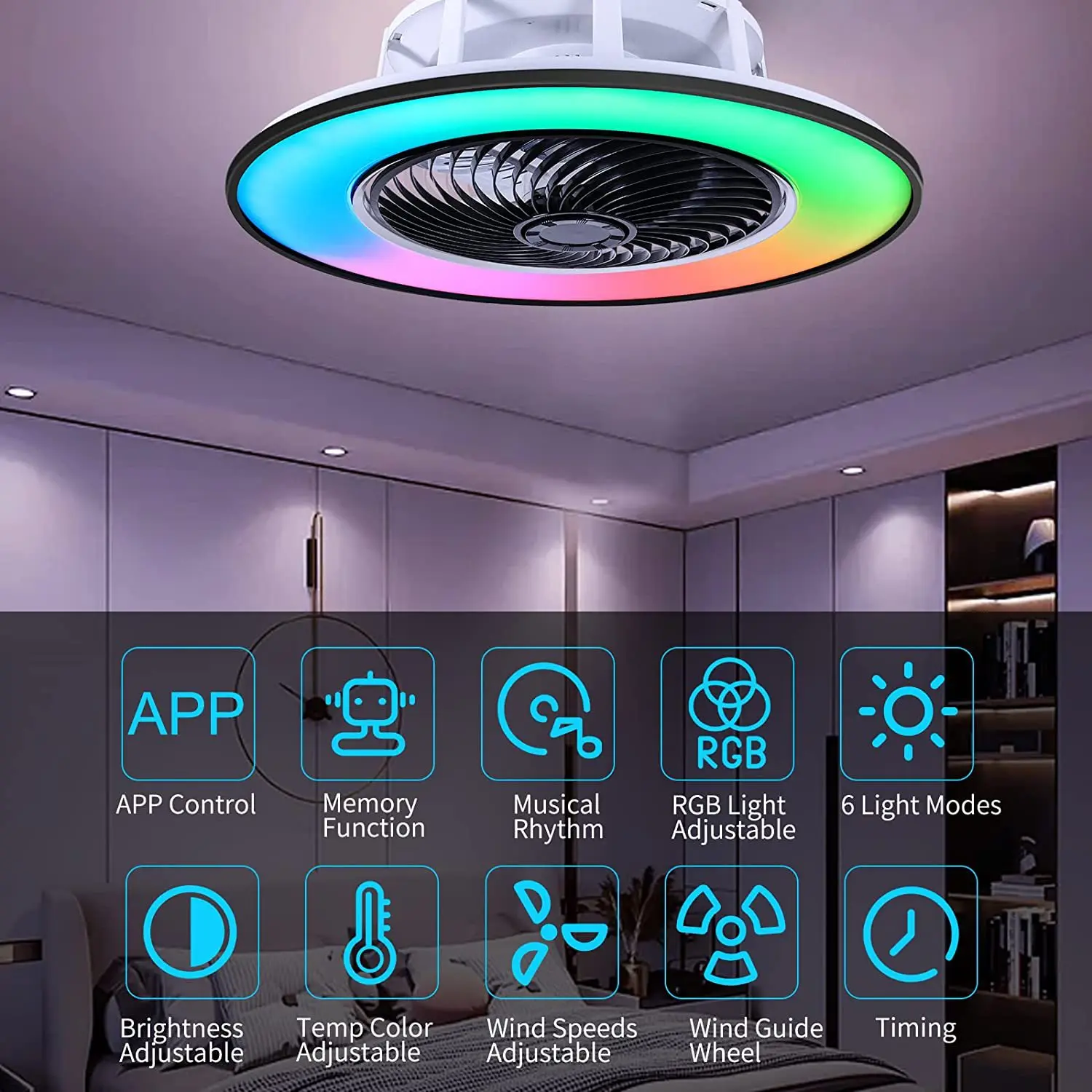 56CM-Ceiling-Fan-LED-Light-Remote-Control-Chandelier-Sealing-Fan-3-Wind ...